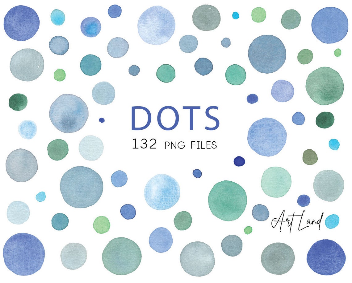 Watercolor Dots Clipart Hand Painted Blue Green Circles - Etsy