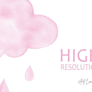 Cloud Watercolor Clip Art Set, Hand Painted Clouds Rain Drop ...