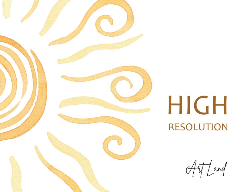 Watercolor Sun Clipart Hand Painted Watercolour Digital Sun - Etsy