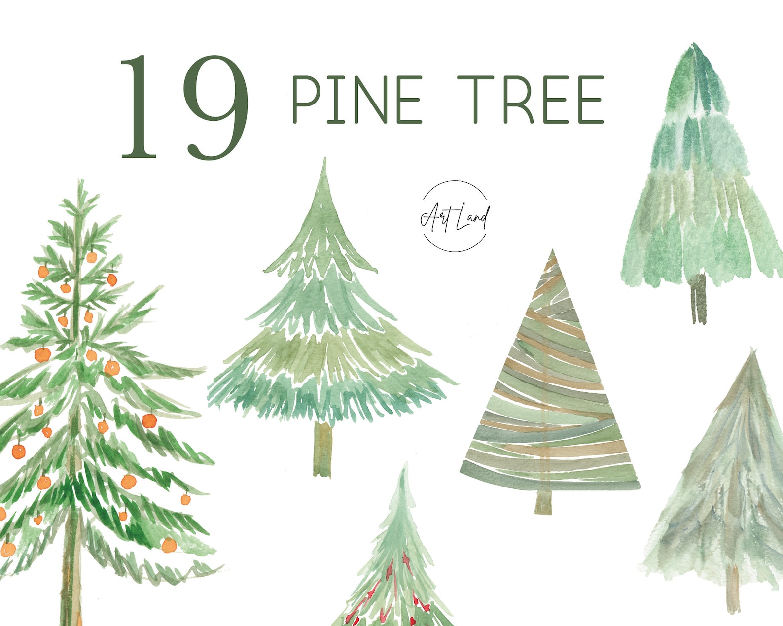 Watercolor Pine Tree Clipart Christmas Tree Clipart | Etsy