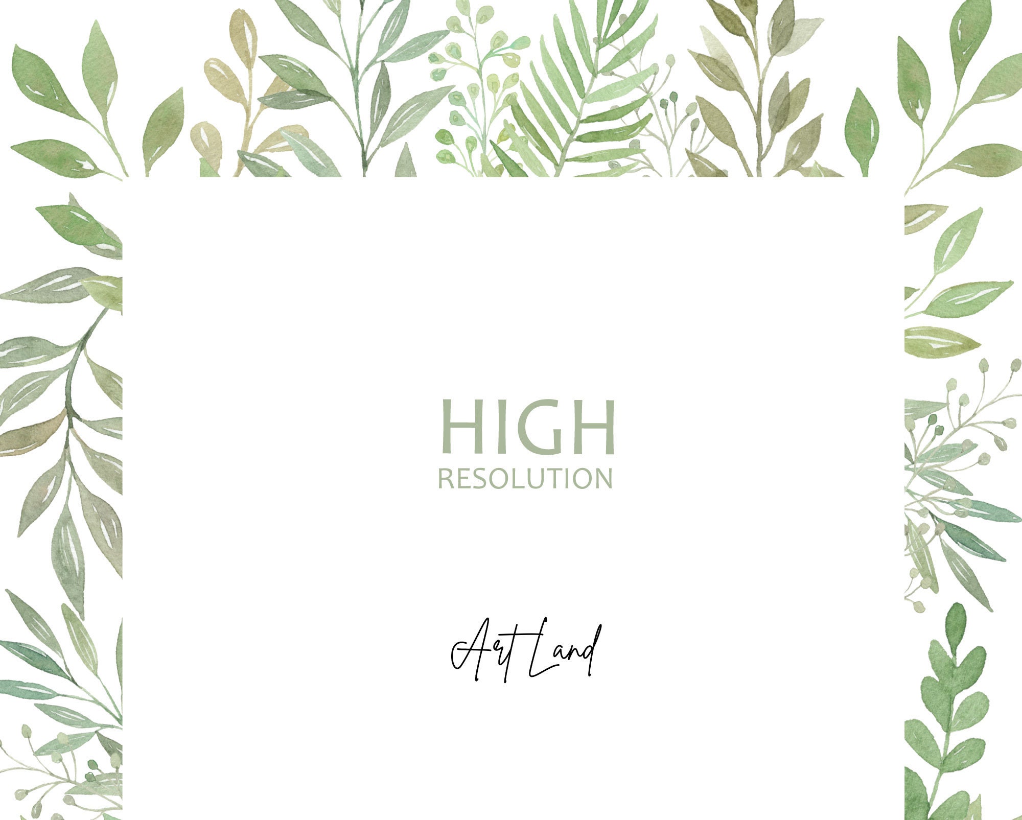 Watercolor Greenery Frames Borders Green Leaves Branches - Etsy