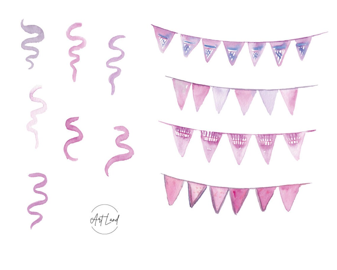 Bunting Flag Watercolor Clip Art Elements Pink Banner Pink - Etsy