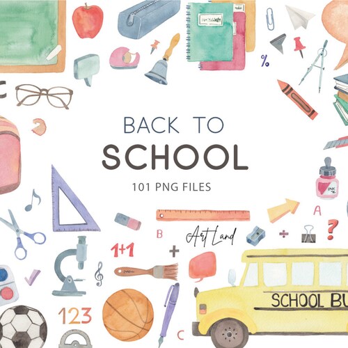 Watercolor School Clipart Back to School Clipart School - Etsy
