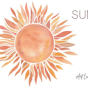 Watercolor Sun Clipart, Hand Painted Watercolour Digital Sun Clip Art ...