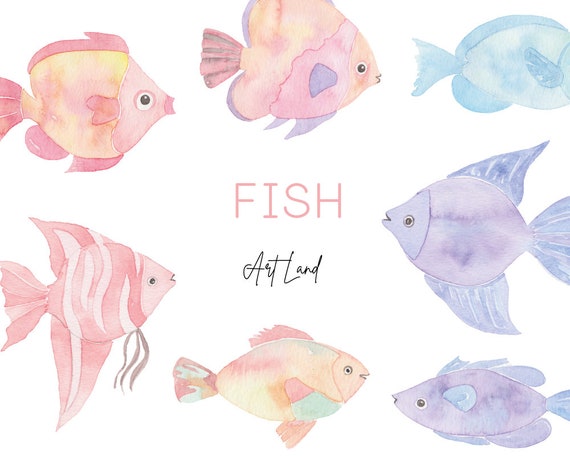 Watercolor Fish Hand Painted Watercolour Digital Fish Sea | Etsy