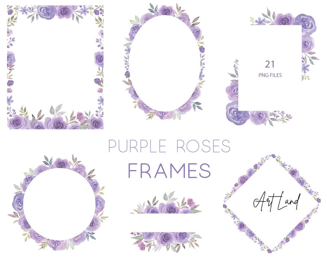 Watercolor Floral Clipart Purple Roses Frames, Watercolour Clip Art ...
