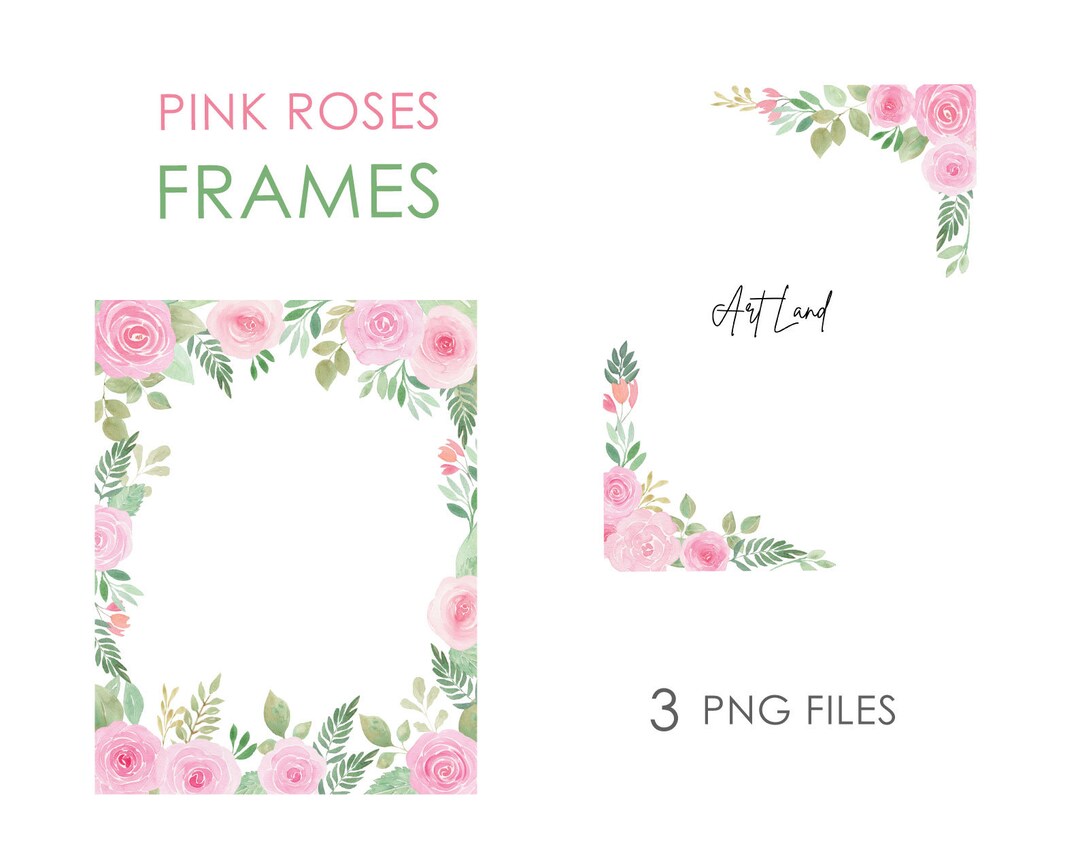 Watercolor Floral Clipart Frames Border Pink Roses Flower, Watercolour ...