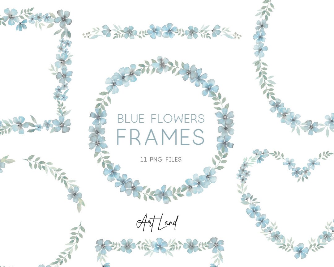 Watercolor Floral Clipart Frames Border Blue Flowers, Watercolour Clip ...