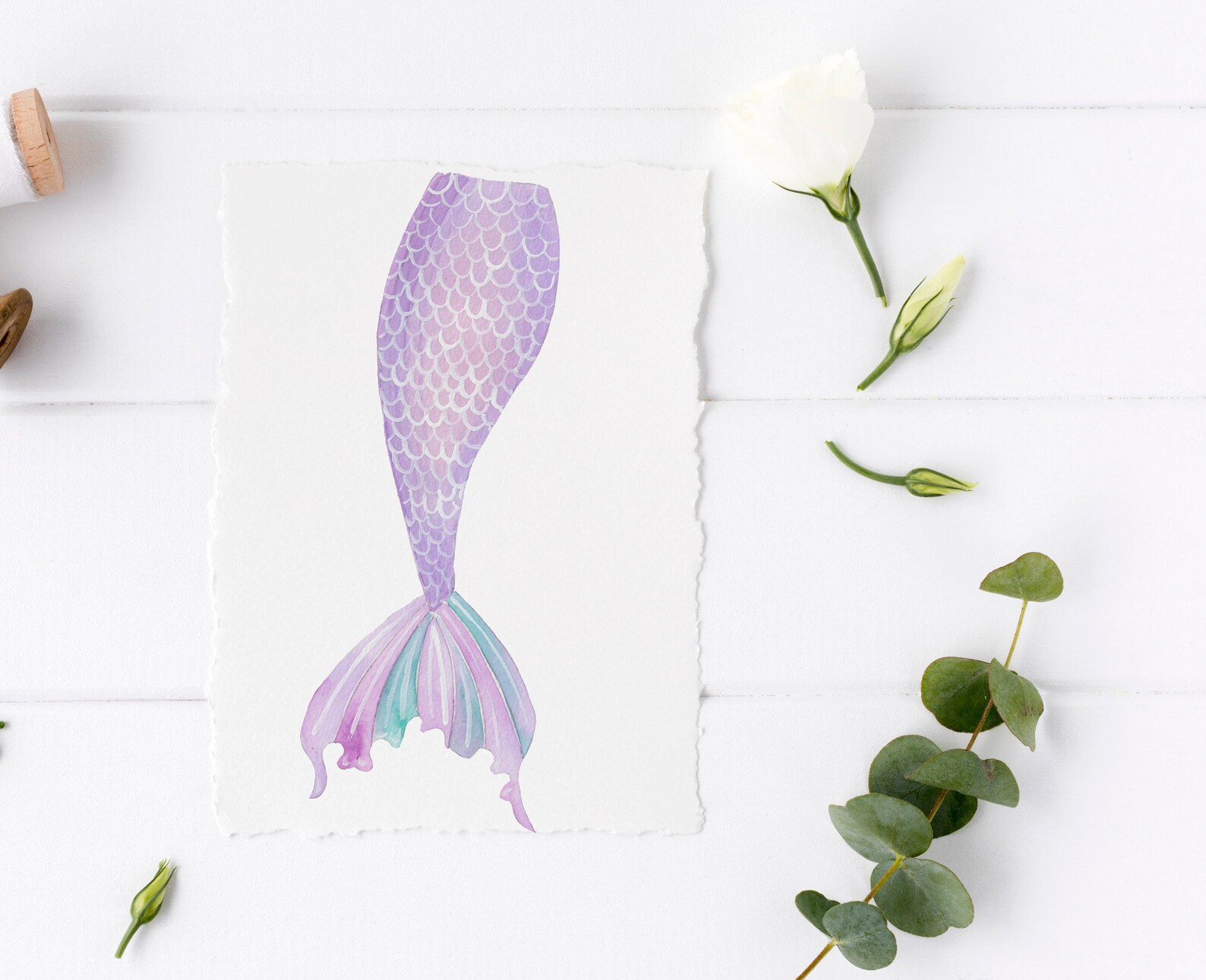 Watercolor Mermaid Tail Hand Painted Watercolour Digital - Etsy