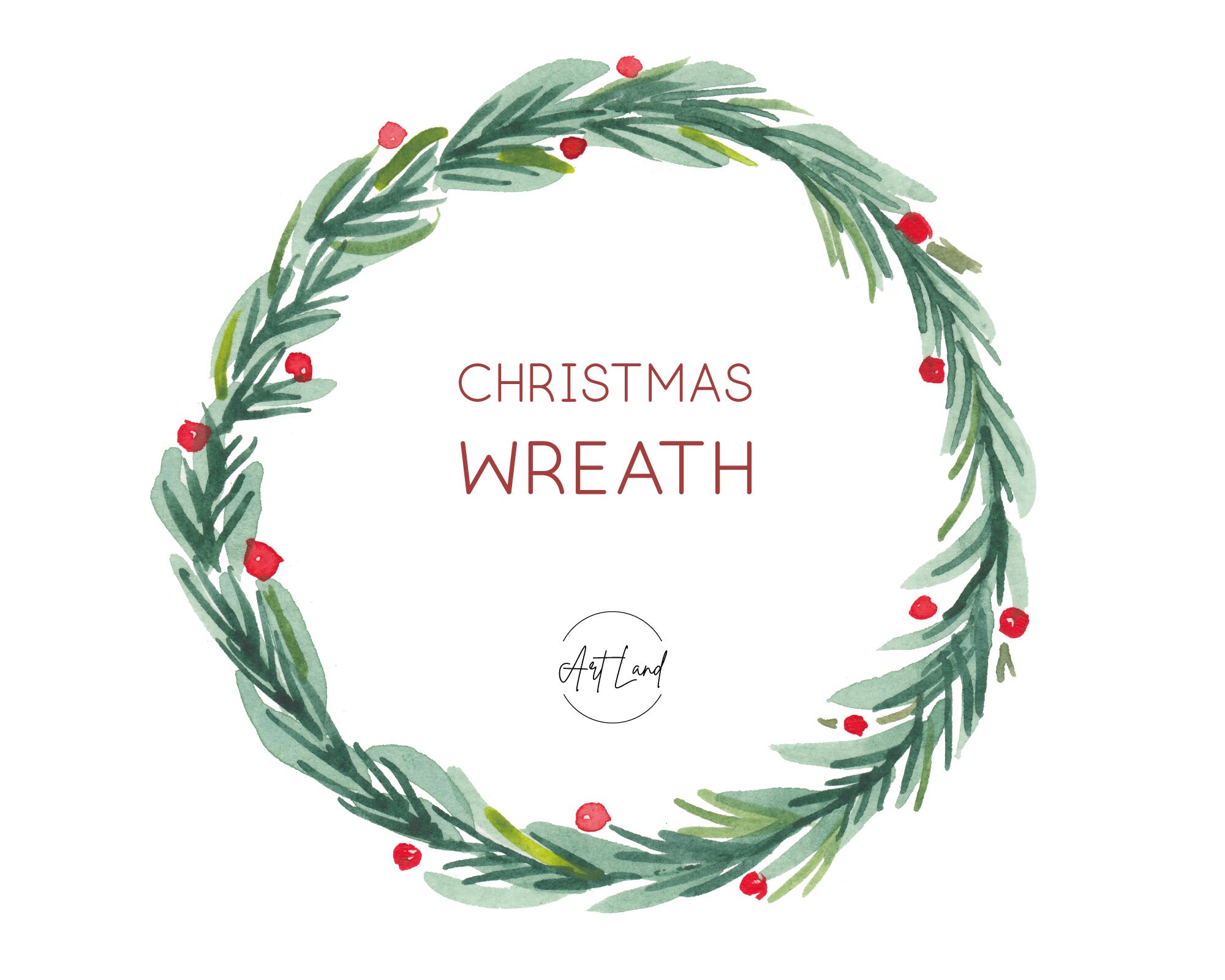 Christmas Wreath Clipart Watercolor Winter Clipart Holiday | Etsy
