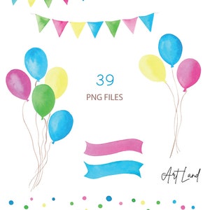 Watercolor Party Clipart, Hand Painted Watercolour Balloons Hat ...