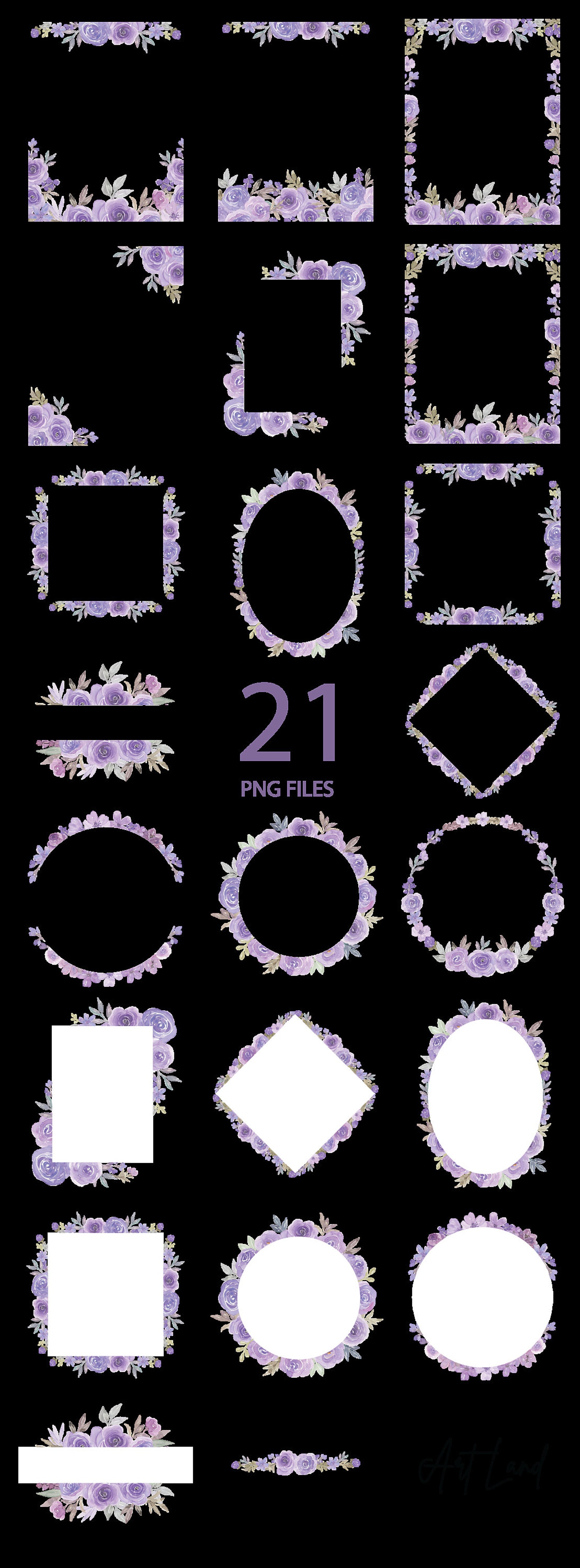 Watercolor Floral Clipart Purple Roses Frames Watercolour - Etsy
