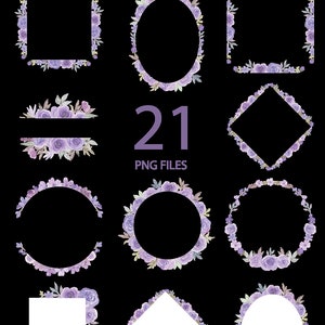 Watercolor Floral Clipart Purple Roses Frames, Watercolour Clip Art ...