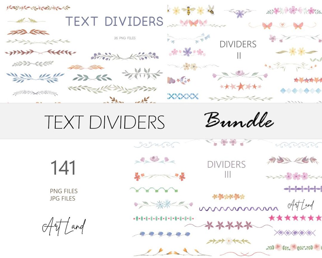 Watercolor Floral Text Dividers: 141 Hand-painted Botanical (PNG ...
