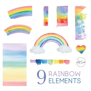 Watercolor Rainbow Clip Art Bundle, Hand Painted Rainbow Watercolour ...