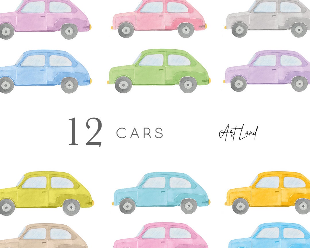 Watercolor Car Clipart – 12 Hand-painted Retro Cars Pngs for Travel ...