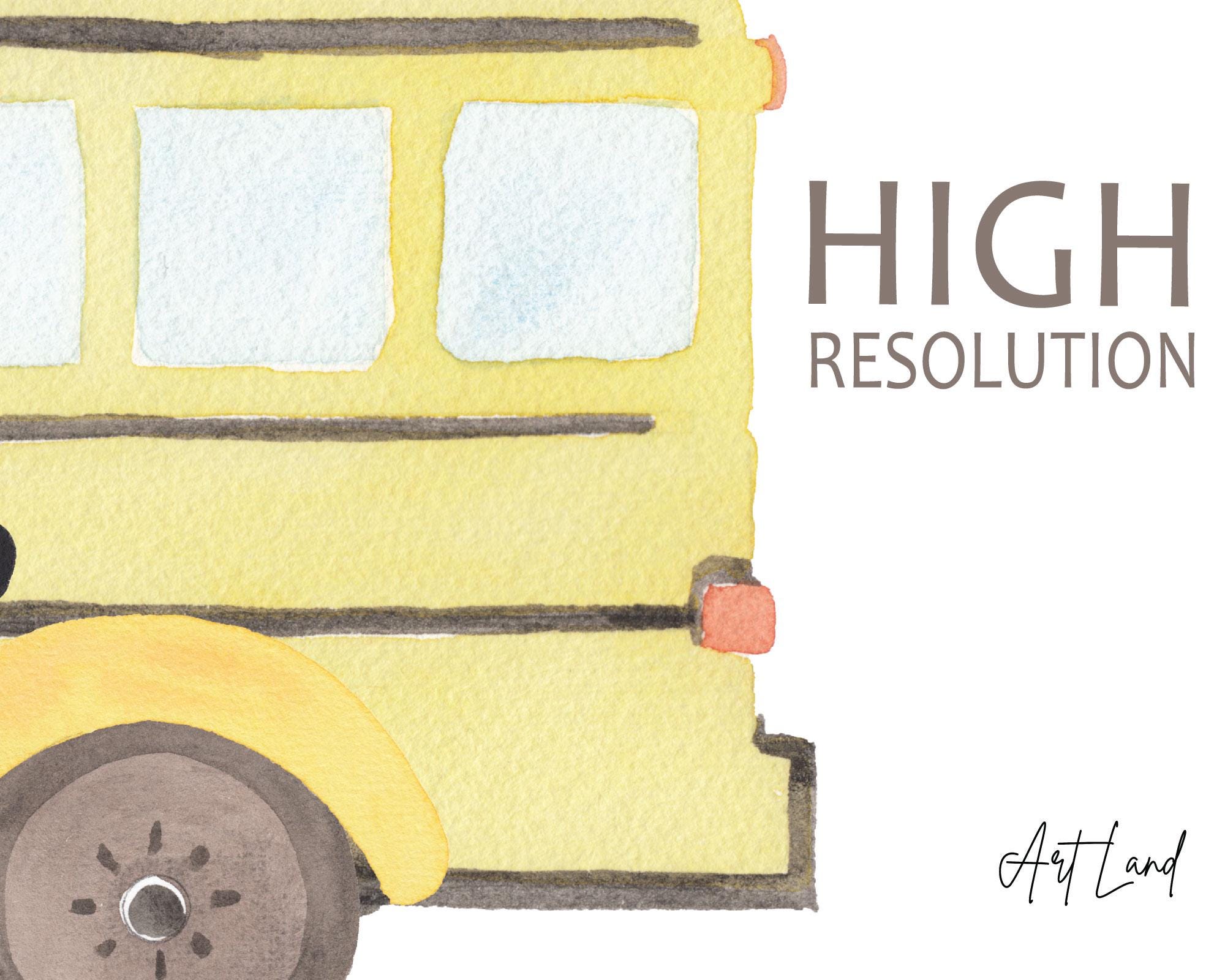 Watercolor School Bus Clipart: Hand-painted School Element (PNG ...