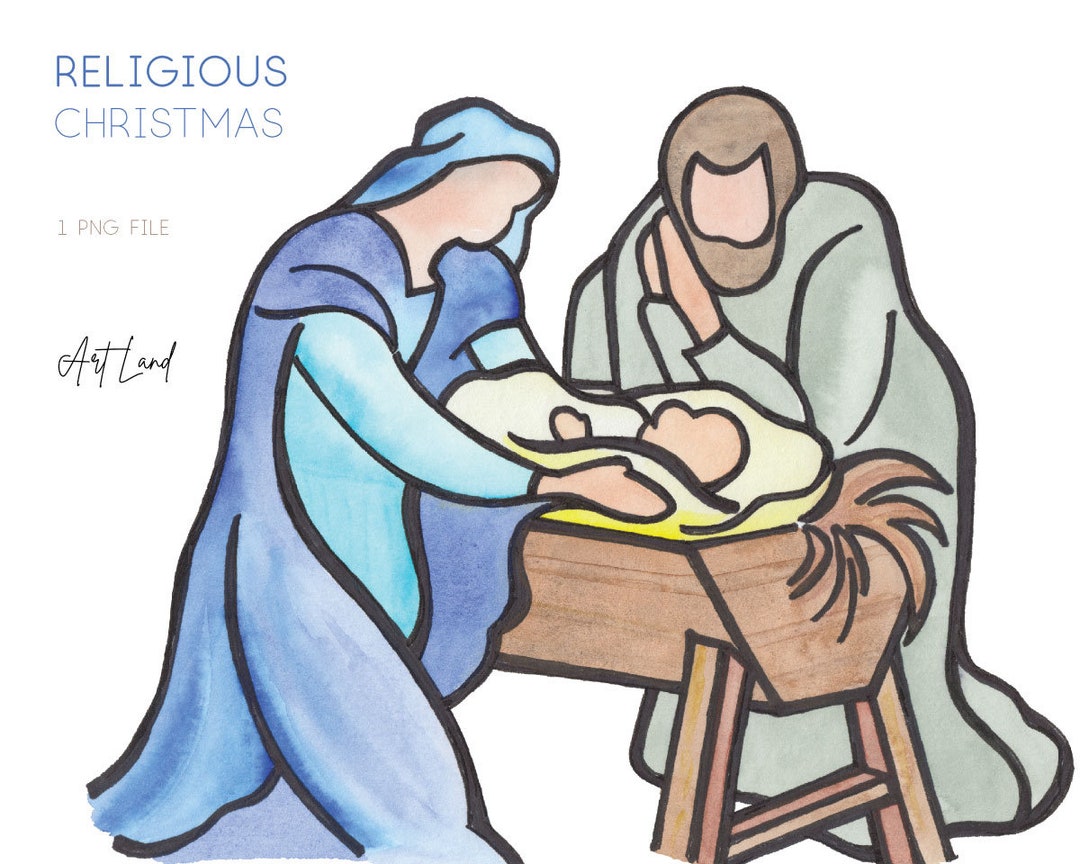 Watercolor Nativity Clipart, Religious Christmas Art Print, Hand ...