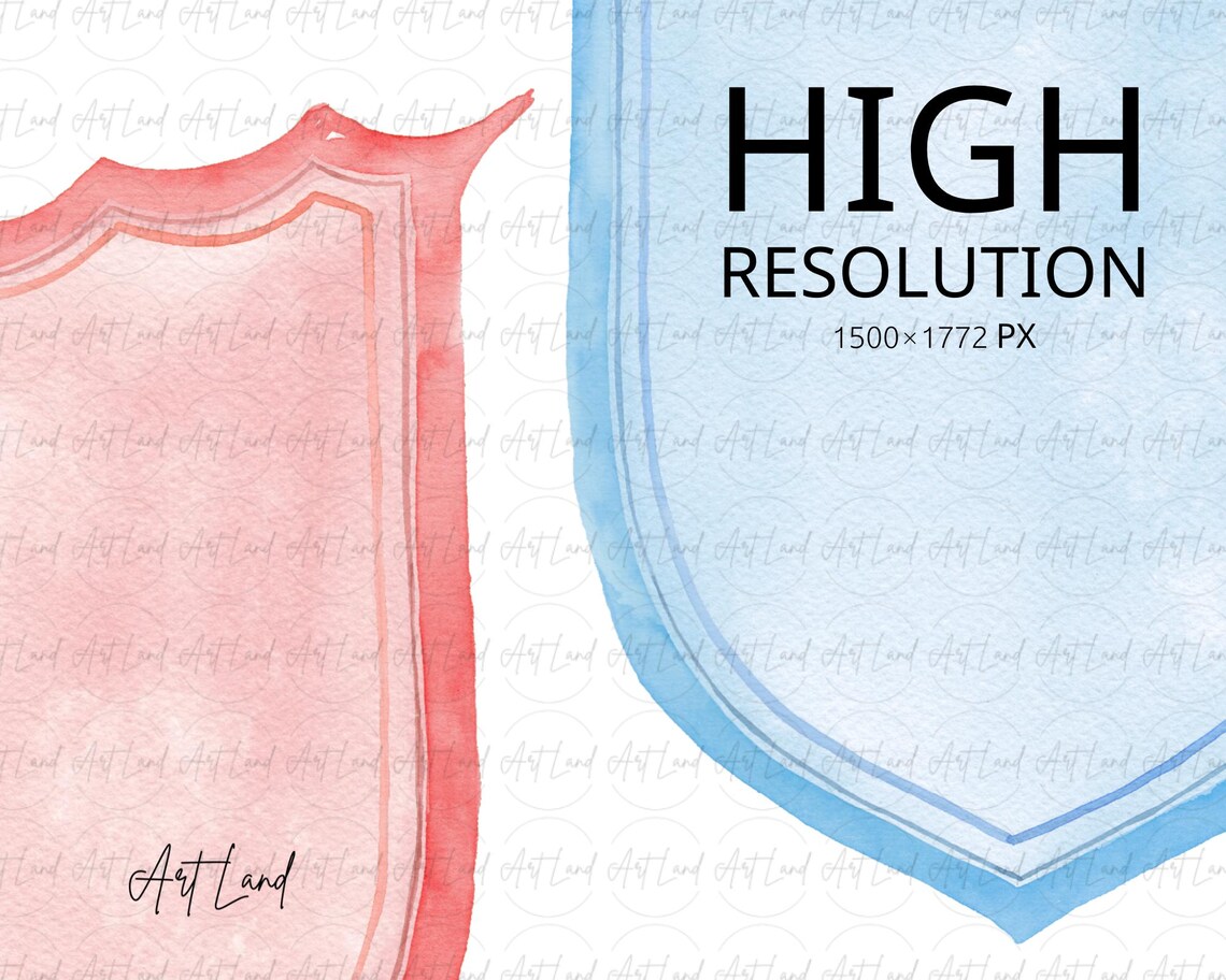 Watercolor Crest Frame Clipart: Hand Painted Shield Borders (PNG) - Etsy