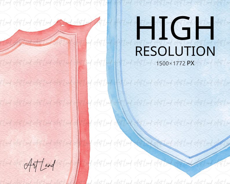 Watercolor Crest Frame Clipart: Hand Painted Shield Borders (PNG) - Etsy