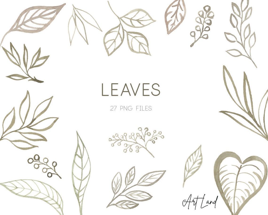 Hand Drawn Line Art Clipart Leaves Floral Botanical Clipart | Etsy