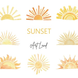 Watercolor Sunset Clipart, Hand Painted Watercolour Digital Sunset ...