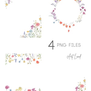 Watercolor Wildflower Frames: 4 Hand-painted Floral Clipart (PNG ...