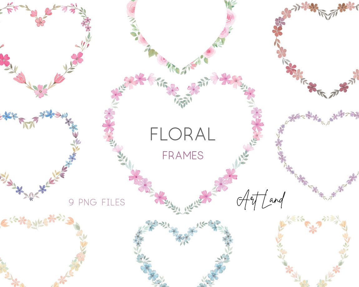 Floral Heart Frame Clip Art Floral Frame Floral Love - Etsy