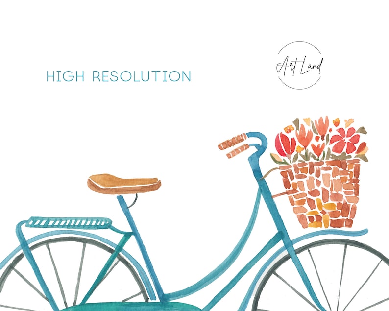 Watercolor Bicycle Clip Art Bike Clipart Watercolor Spring | Etsy