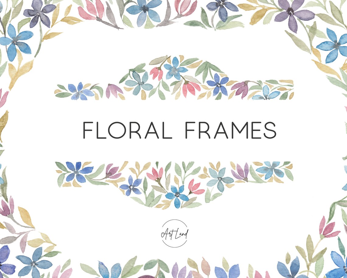 Floral Frame Clip Art Floral Frame Floral Green Blue Purple | Etsy