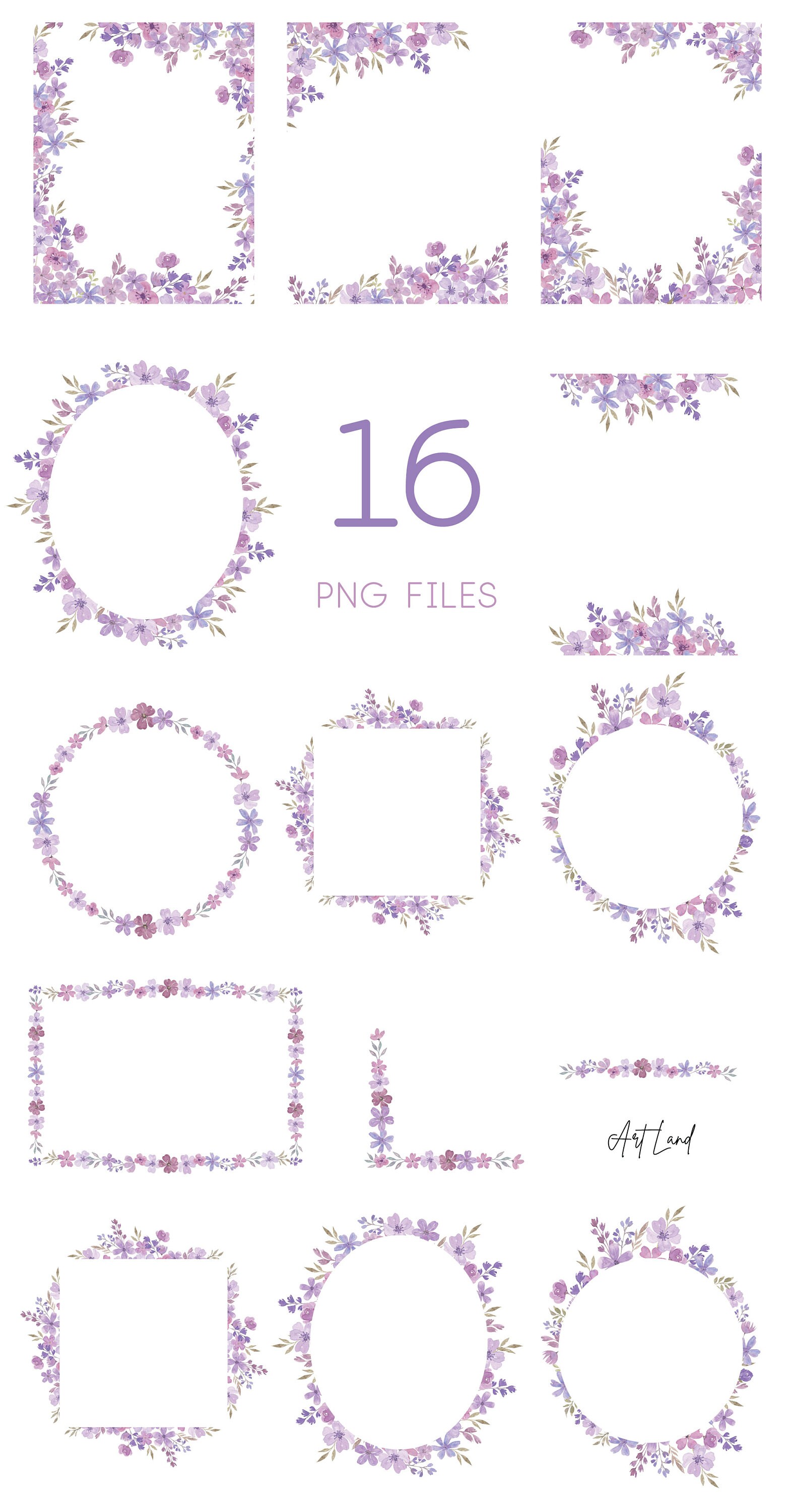 Watercolor Floral Clipart Mauve Roses Purple Frames, Watercolour Clip ...