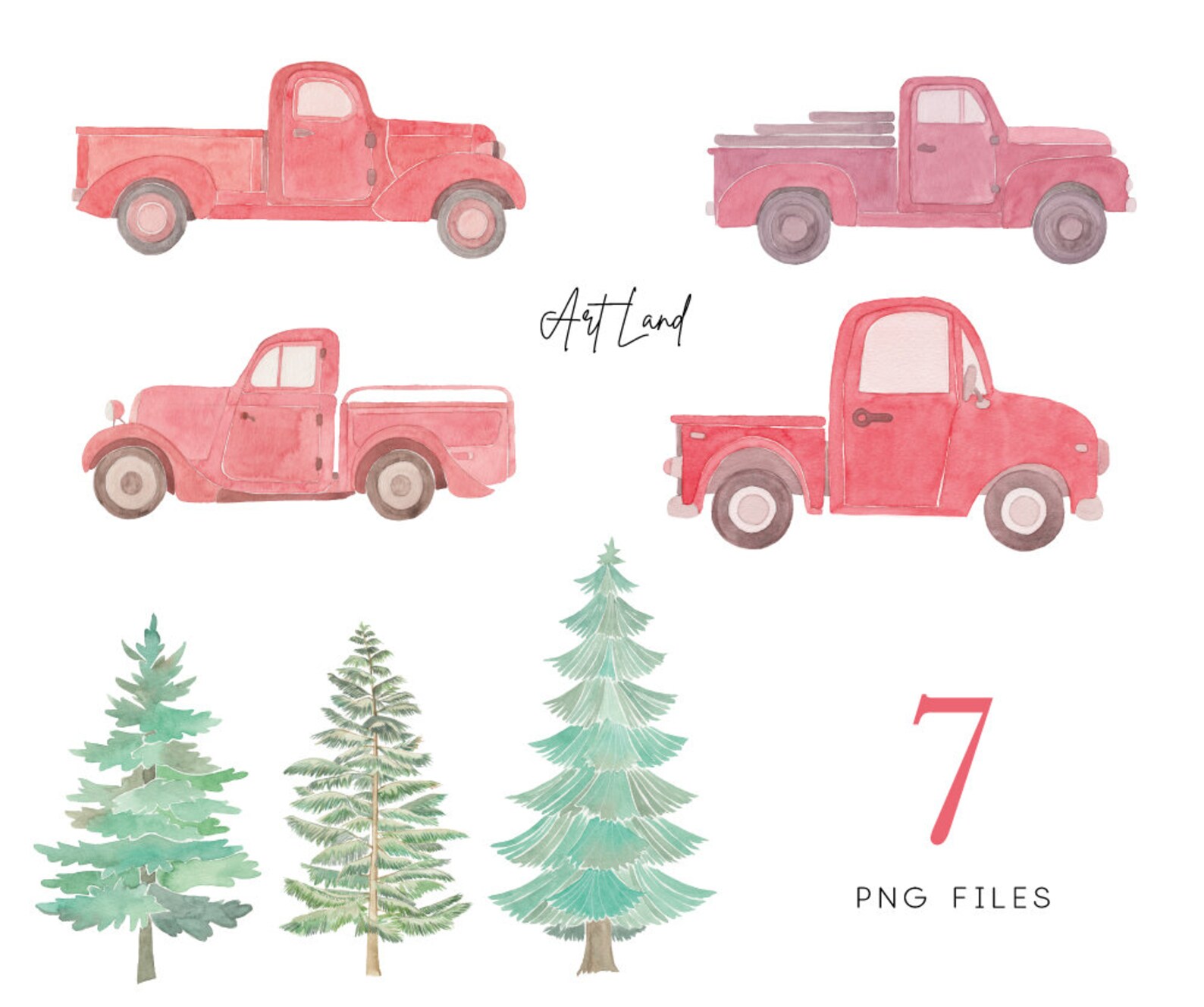 Watercolor Christmas Truck Tree Clipart Christmas Tree | Etsy