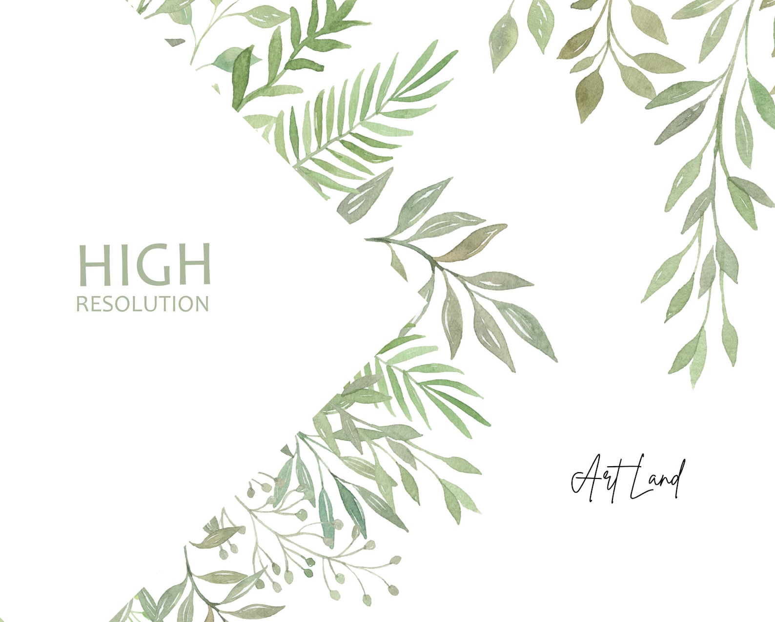 Watercolor Greenery Frames Borders Green Leaves Branches | Etsy