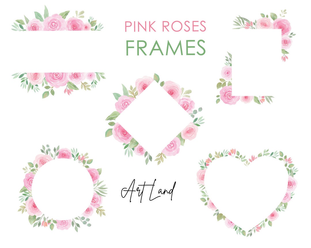 Watercolor Floral Clipart Frames Border, Pink Roses Flower, Watercolour ...