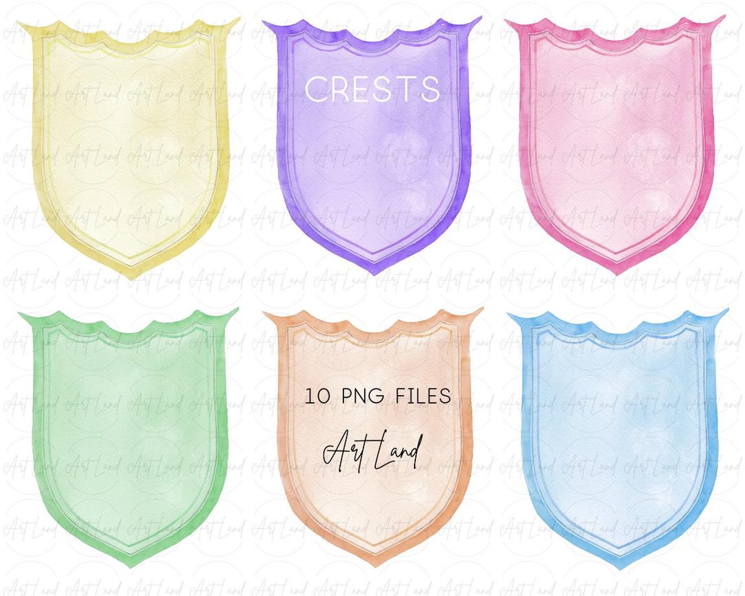 Multicolor Crest Frame Clipart Set 2, 10 Hand Painted Shield Borders ...