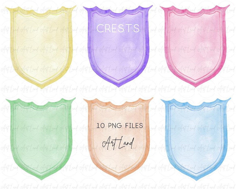 Watercolor Crest Frame Clipart: Hand Painted Shield Borders (PNG) - Etsy