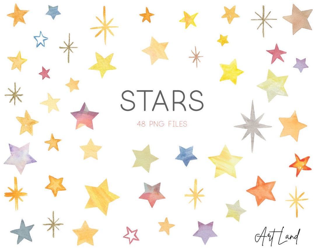 Stars Watercolor Clip Art Set, Hand Painted Stars Watercolour Clipart ...