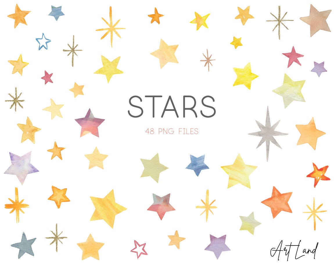 Stars Watercolor Clip Art Set Hand Painted Stars Watercolour - Etsy UK