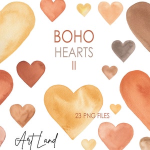 Heart Clip Art, Boho Hearts, Love Clipart, Hand Painted Watercolour ...