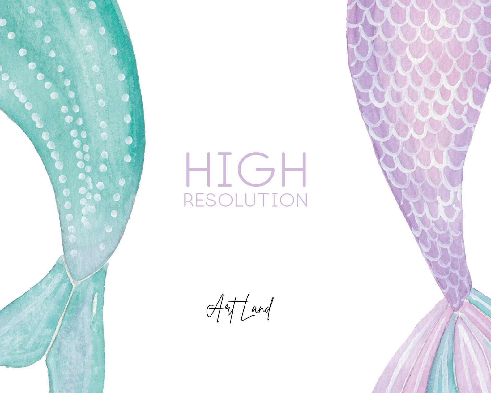 Watercolor Mermaid Tail, Hand Painted Watercolour Digital Mermaid Tail ...