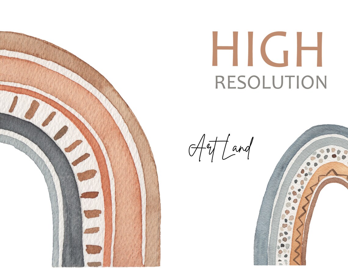 Watercolor Boho Rainbow Clipart Hand Painted Rainbow - Etsy