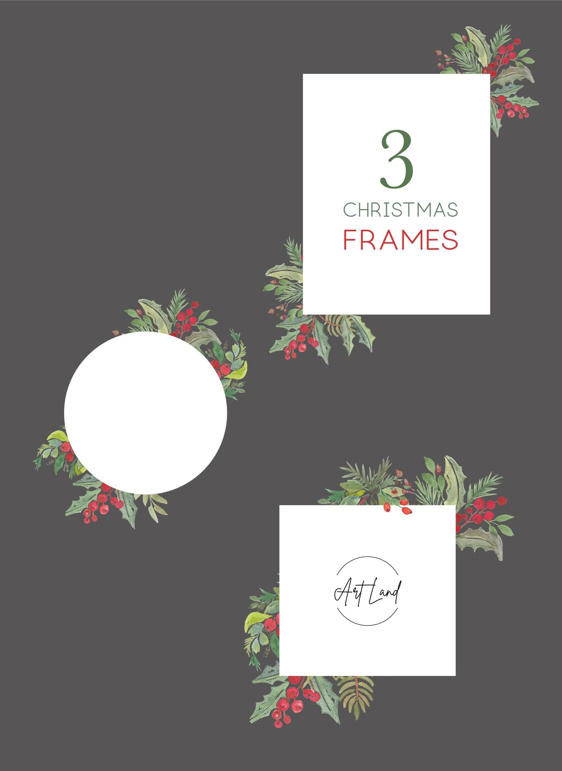 Christmas Frame Clipart Watercolor Winter Clipart Holiday - Etsy