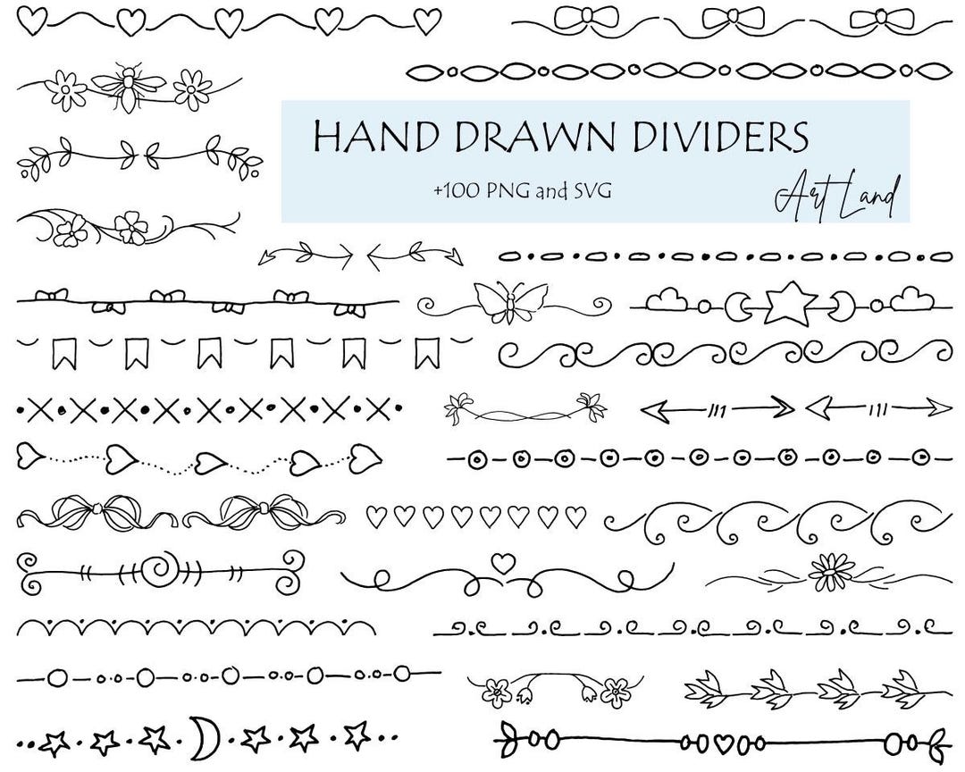 Hand-drawn Line Art Dividers: 110 Floral Botanical PNG & SVG Clipart ...