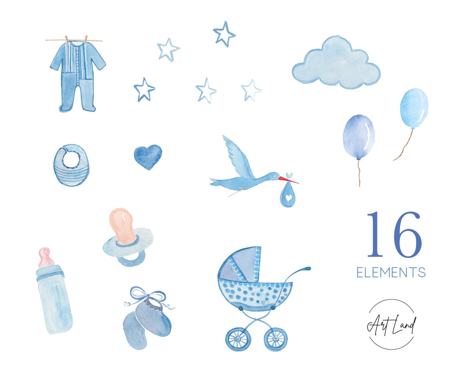 BABY BOY Watercolor Clip Art Elements Baby Carriage Nursery | Etsy