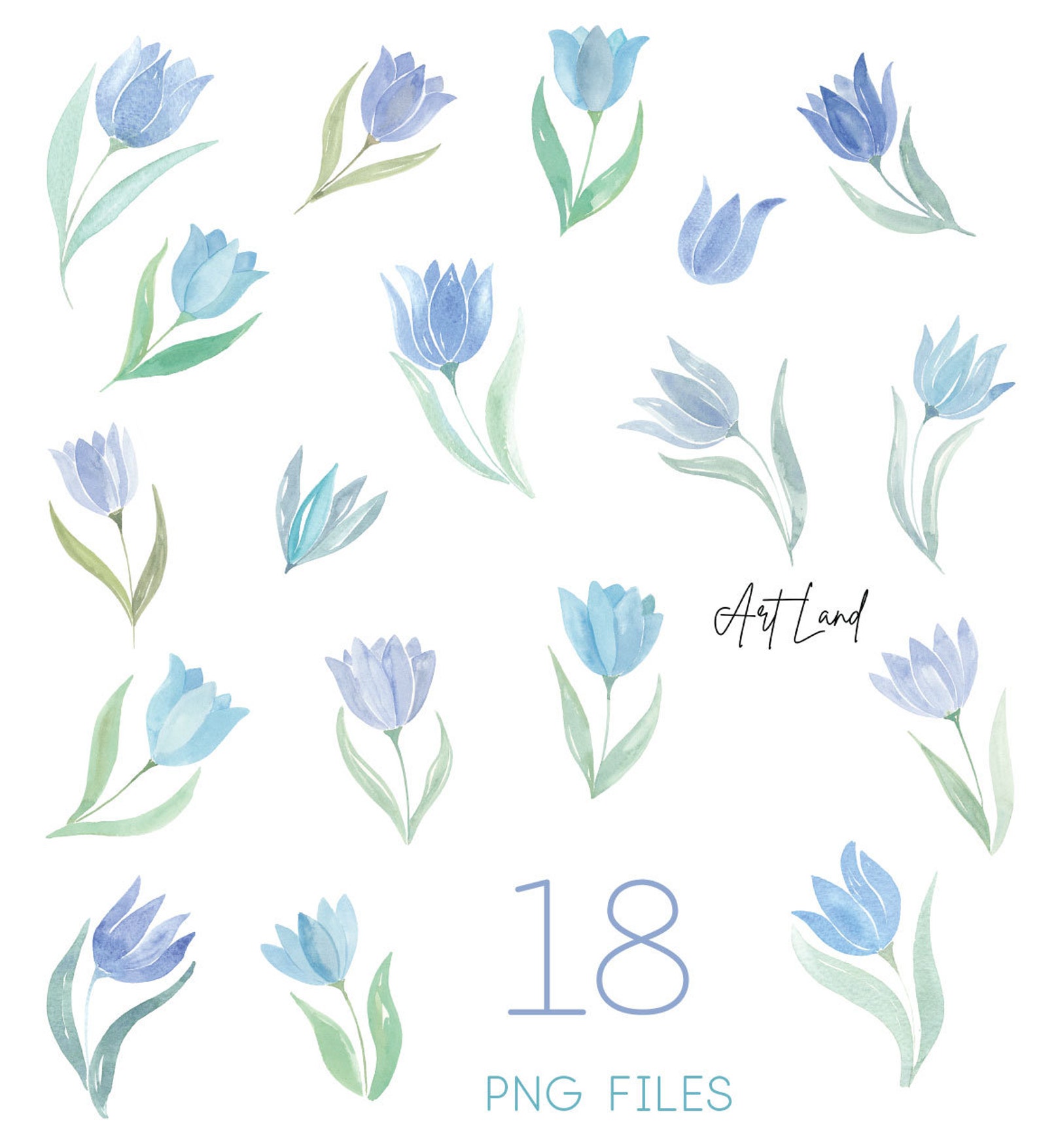 Watercolor Tulips Clipart, Watercolour Clip Art Digital, Blue Tulip ...