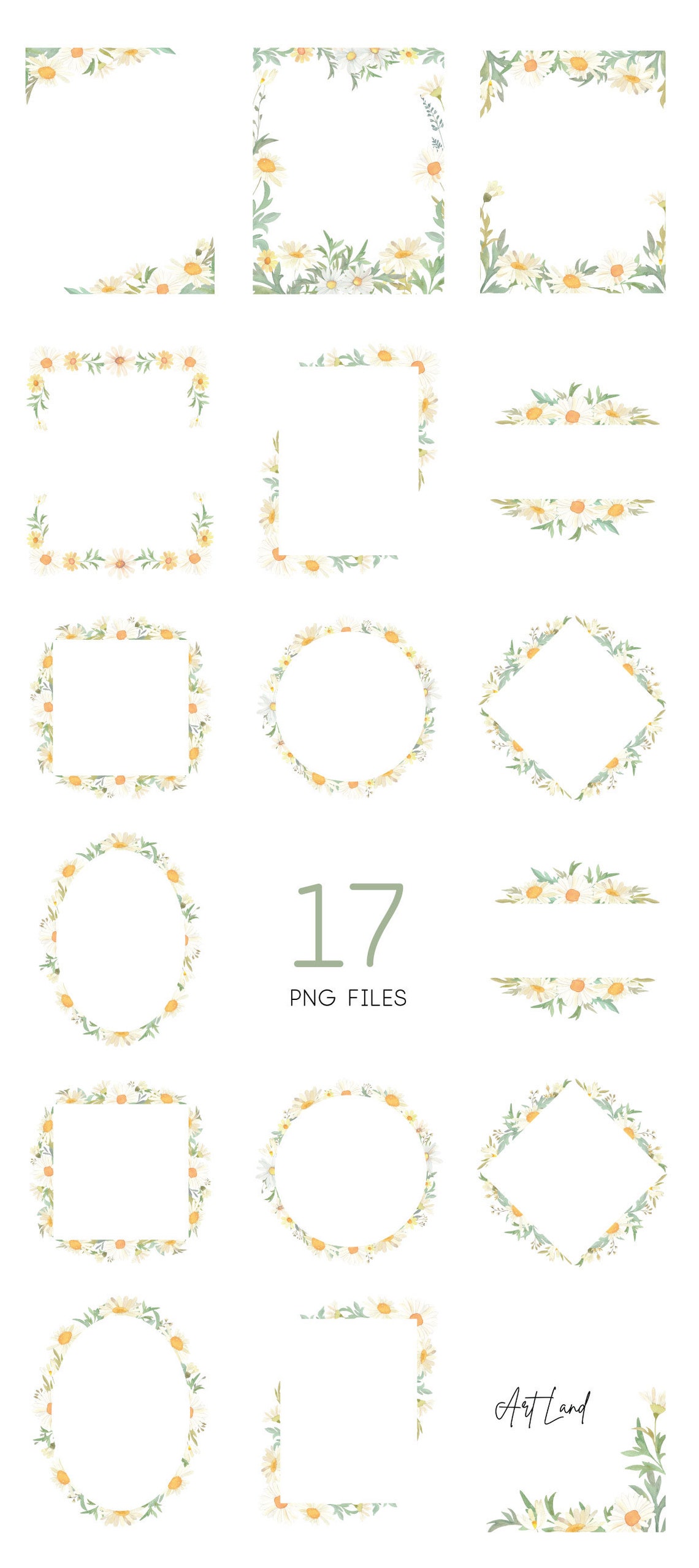 Watercolor Floral Clipart Frames Border Daisy Flower | Etsy