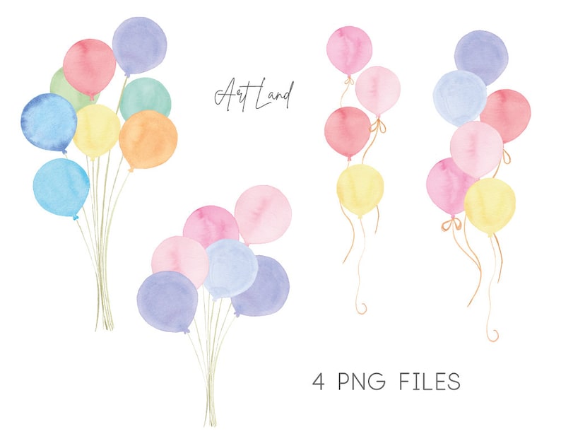 Watercolor Colorful Balloons Clipart Hand Painted Watercolour - Etsy