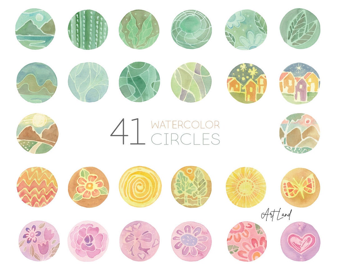 Watercolor Circle Clipart: 41 Hand-painted Instagram Icons (PNG ...