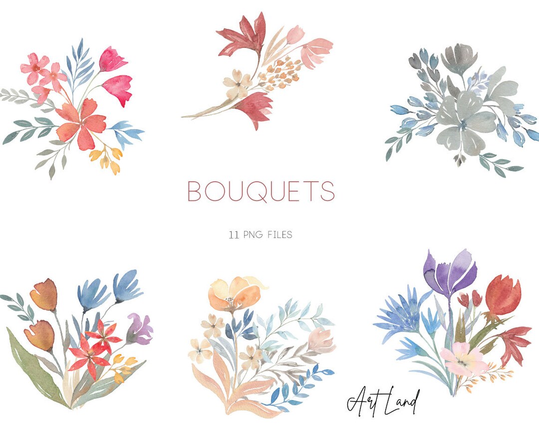 Watercolor Flowers Bouquets Clipart, Arrangements Floral, Wild Flowers ...