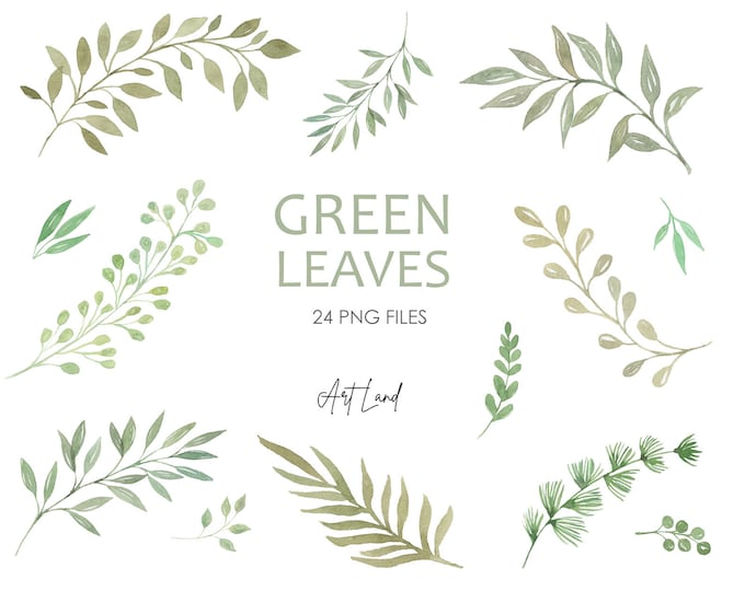 Greenery Foliage Leaves Clipart Bundle, Watercolor Leaves Png, Lush ...